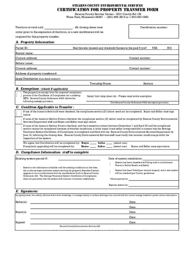 Fillable Online CERTIFICATION FOR PROPERTY TRANSFER FORM Fax Email ...