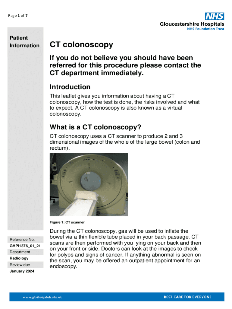 Fillable Online CT Colonography - A4 patient information leaflet ...