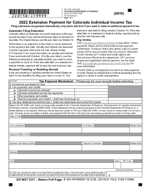 Fillable Online 2022 Extension Payment for Colorado Individual Income ...