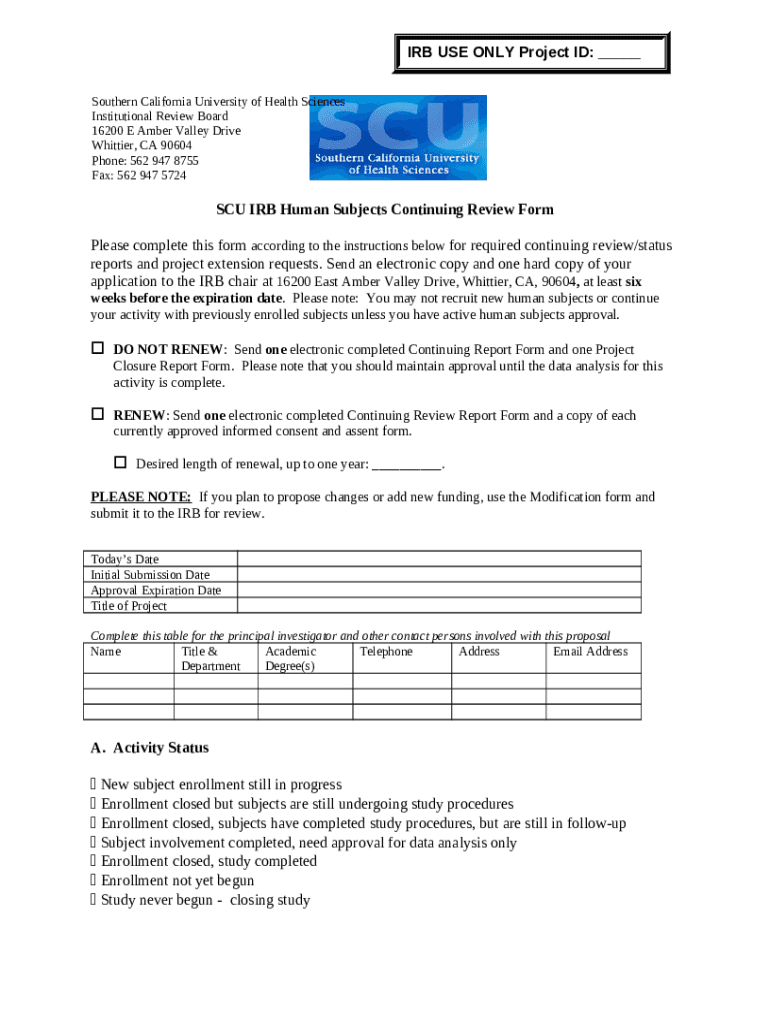 SCU Continuing Review Doc Template | pdfFiller