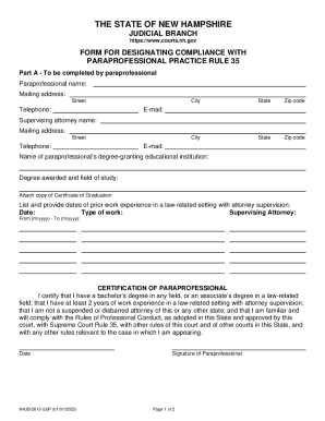 Fillable Online Compliance with Paraprofessional Practice Rule 35 Fax ...