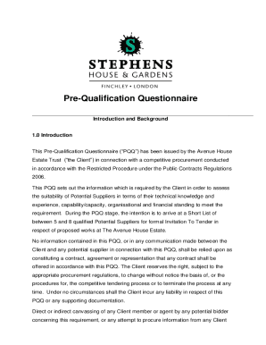 Fillable Online Pre-Qualification Questionnaire (PQQ) template Fax Email Print - pdfFiller