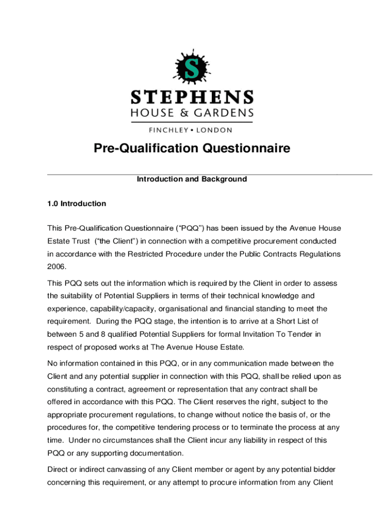 Fillable Online Pre-Qualification Questionnaire (PQQ) template Fax Email Print - pdfFiller
