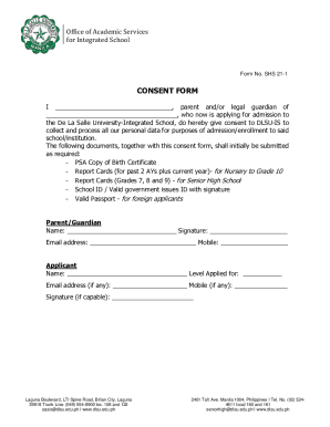 Fillable Online Consent Form Under 18 years old - De La Salle ...