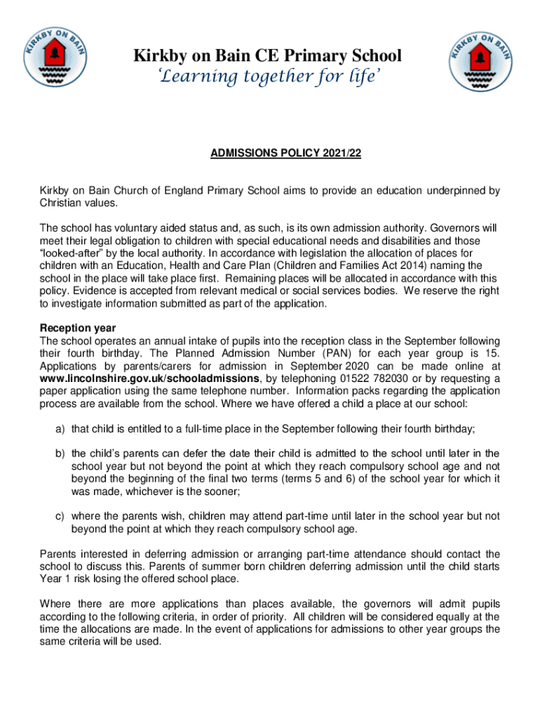 Fillable Online Vision and Values - Coleby Church of England Primary ...