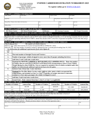 Fillable Online UNIFIED CARRIER REGISTRATION WORKSHEET-2023 - Type here ...