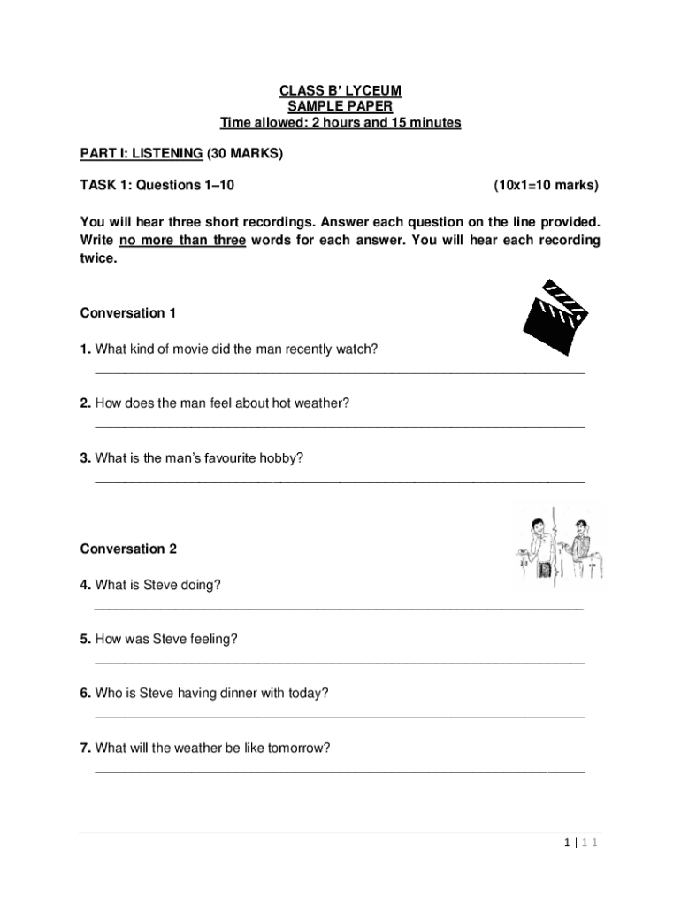 Fillable Online CLASS B' LYCEUM SAMPLE PAPER Time allowed: 2 hours and ...