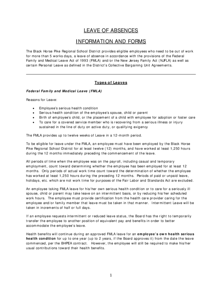 Fillable Online LEAVE OF ABSENCES INFORMATION AND FORMS Fax Email Print - pdfFiller