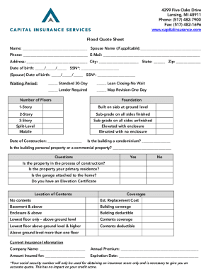 Fillable Online Flood Quote Sheet Fax Email Print - pdfFiller