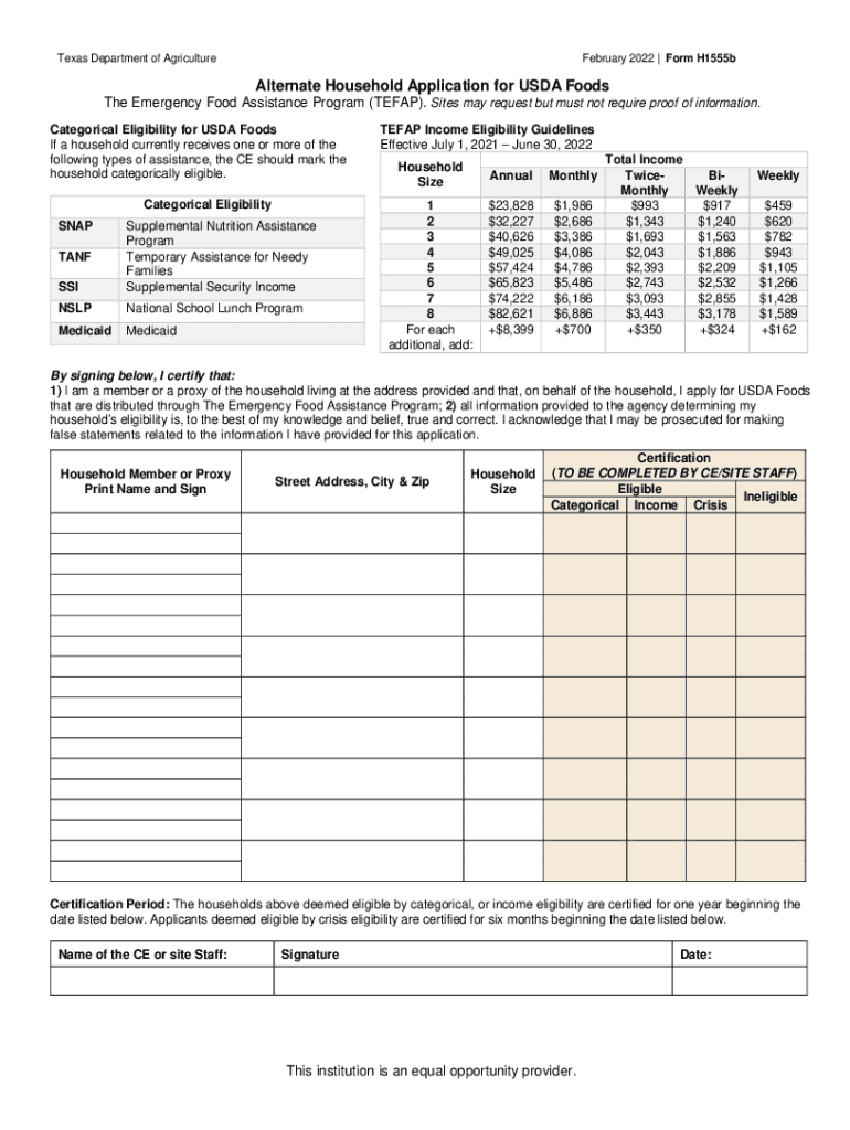 Fillable Online The Alternate Household Application for USDA Foods ...