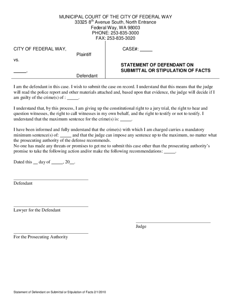 Fillable Online Statement of Defendant on Submittal or Stipulation to Facts.doc Fax Email Print ...