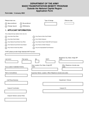 Fillable Online Department of the Army Mass Transportation Benefit ...