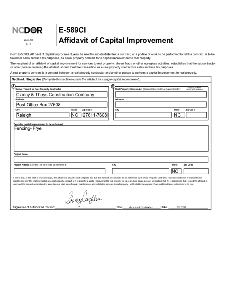 Fillable Online Important Notice: Form E-589CI, Affidavit of Capital ...