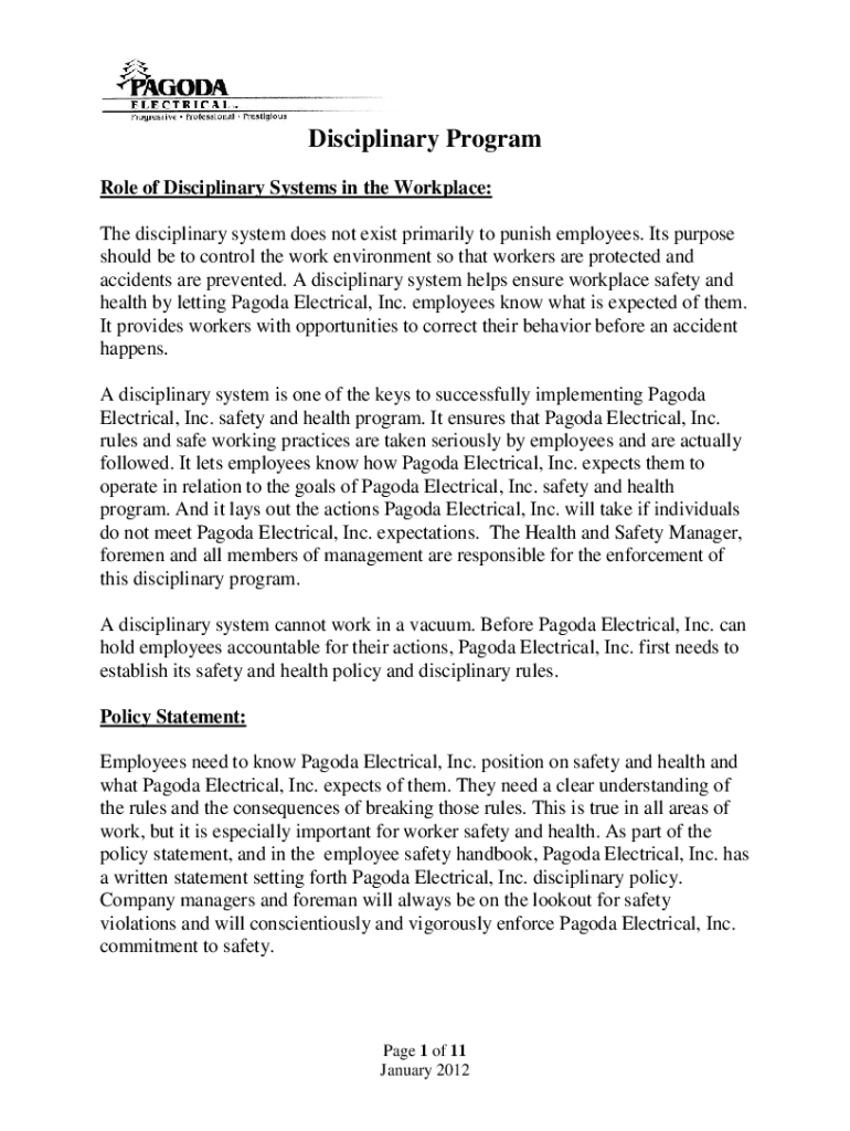 Fillable Online How to Implement a Disciplinary Program for Safety ...