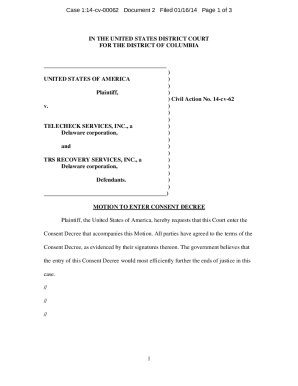 Fillable Online Motion to Enter Consent Decree. Motion to Enter Consent ...