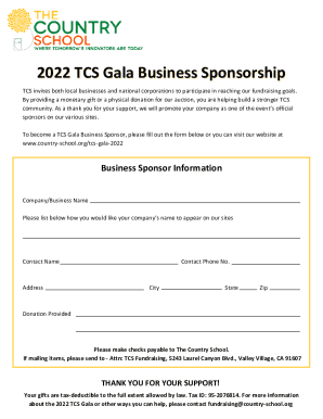 Fillable Online Gala Business Sponsorship Form Fax Email Print - pdfFiller