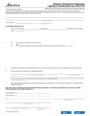 Fillable Online Statutory Declaration Regarding Lapsing a Construction ...