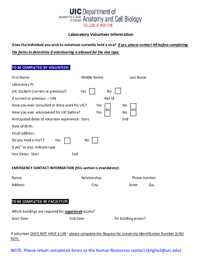 Fillable Online anatomy uic Laboratory Volunteer Information NOTE ...