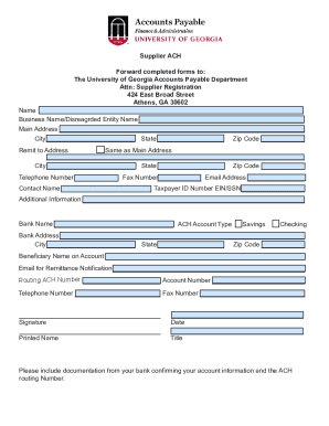 Fillable Online busfin uga Supplier ACH Forward completed forms to: The University of ... Fax ...