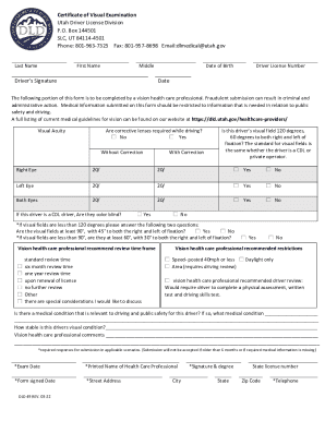 Fillable Online Certificate of Visual Examination Utah Driver License ...
