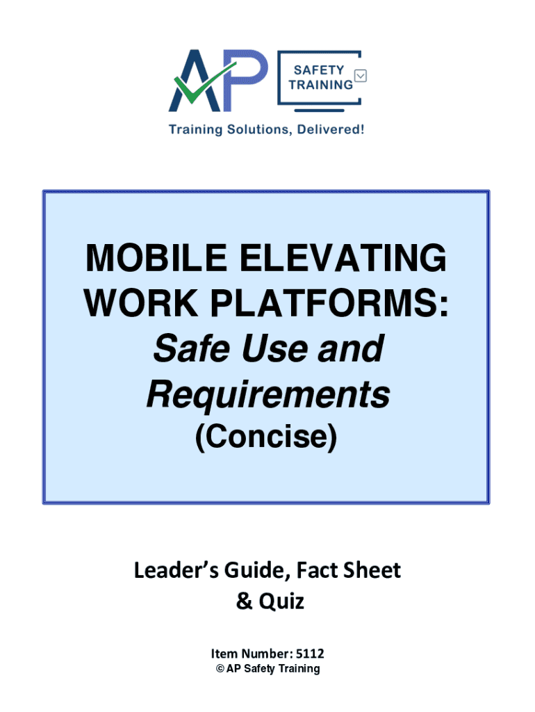 Fillable Online Mobile Elevating Work Platforms: Safe Use and ...