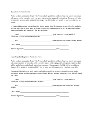 Fillable Online Preschool SUNSCREEN-INSECT REPELLANT Permission Form ...