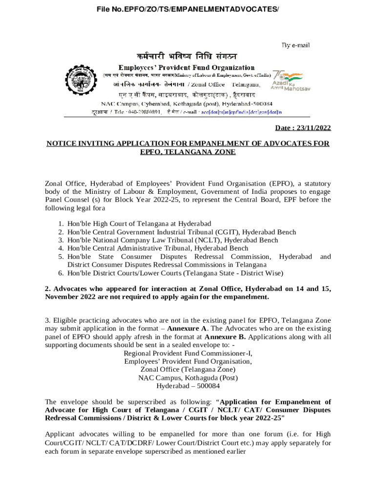 Fillable Online notice inviting applications for empanelment of ...