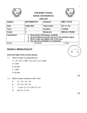 Fillable Online TOM NEWBY SCHOOL GRADE 5 MATHEMATICS JUNE ... Fax Email ...