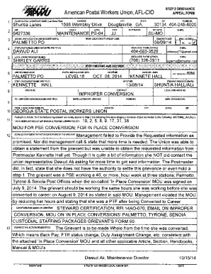 Fillable Online Step 1 Grievance Outline Worksheet - APWU Local 170 Fax ...