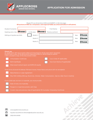 Fillable Online applecross wa edu APPLICATION FOR ADMISSION ...