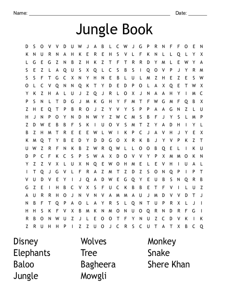 Fillable Online Puzzles and worksheets similar to Jungle Book Word ...