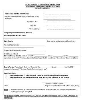 Fillable Online UNIFORM tender.pdf - National Service Scheme Fax Email Print - pdfFiller