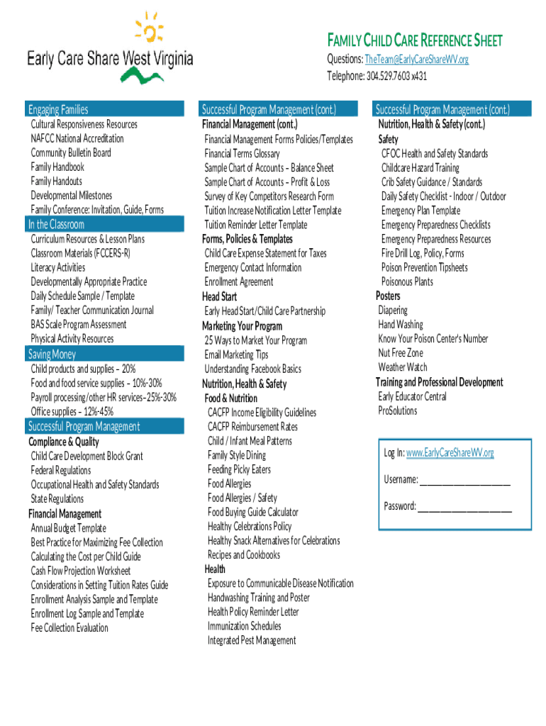 Fillable Online FAMILY CHILD CARE REFERENCE SHEET Fax Email Print ...