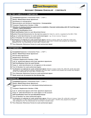Fillable Online ACCOUNT OPENING CHECKLIST - JN Fund Managers Fax Email ...