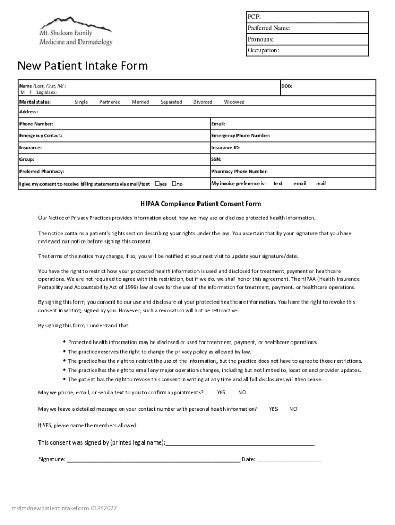 Fillable Online Adult New Patient Intake Form - Columbia Orthopedic ...