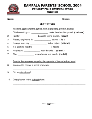 Fillable Online PRIMARY FOUR REVISION WORK Fax Email Print - pdfFiller