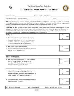 Fillable Online C-1 EVENTING 'ON THE FLAT' TEST SHEET - Pony Club Fax ...