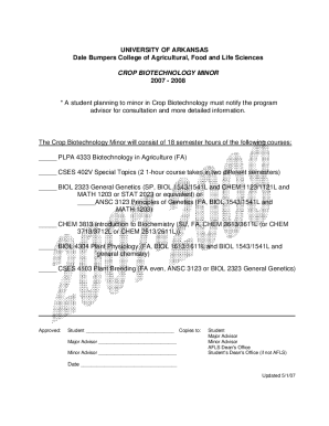 Fillable Online bumperscollege uark CROP BIOTECHNOLOGY MINOR Fax Email Print - pdfFiller