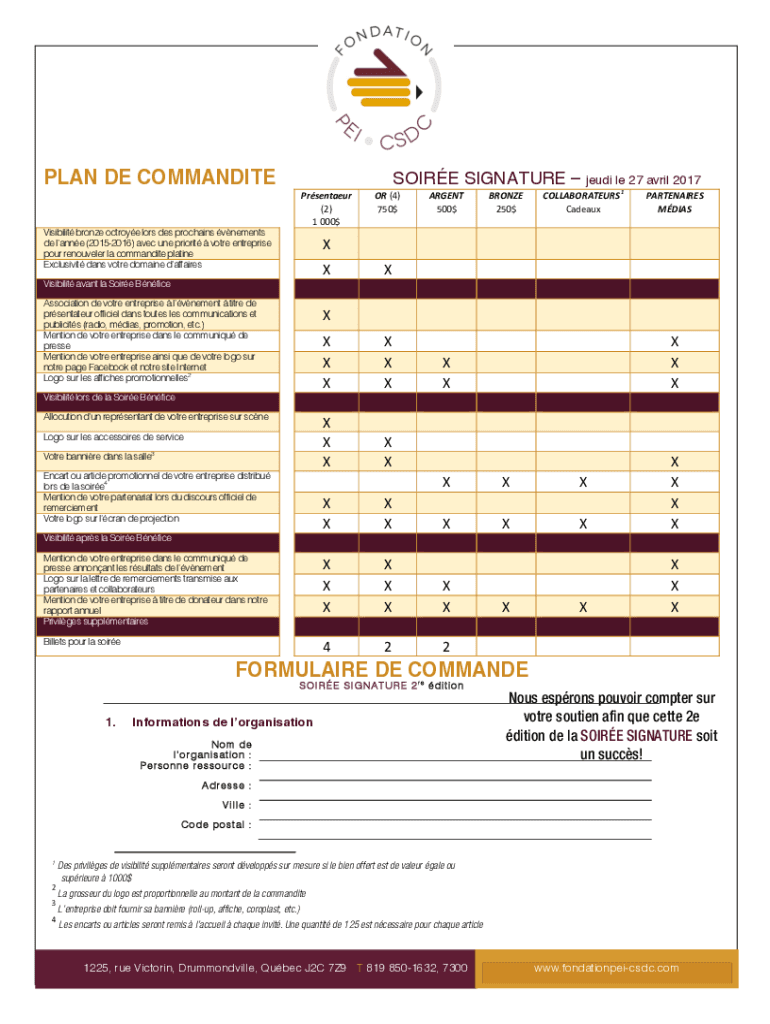 Fillable Online PLAN DE COMMANDITE Fax Email Print - pdfFiller