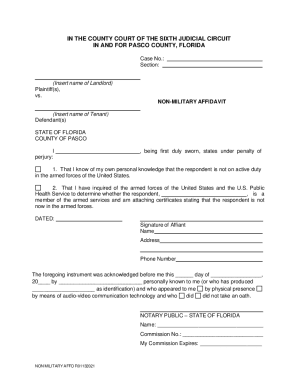 Fillable Online Form 81: Nonmilitary Affidavit - The Florida Bar Fax ...