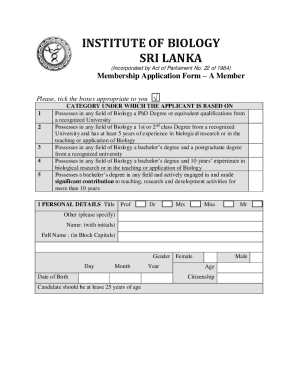 Fillable Online Membership Application Form - A Student Member Please ...