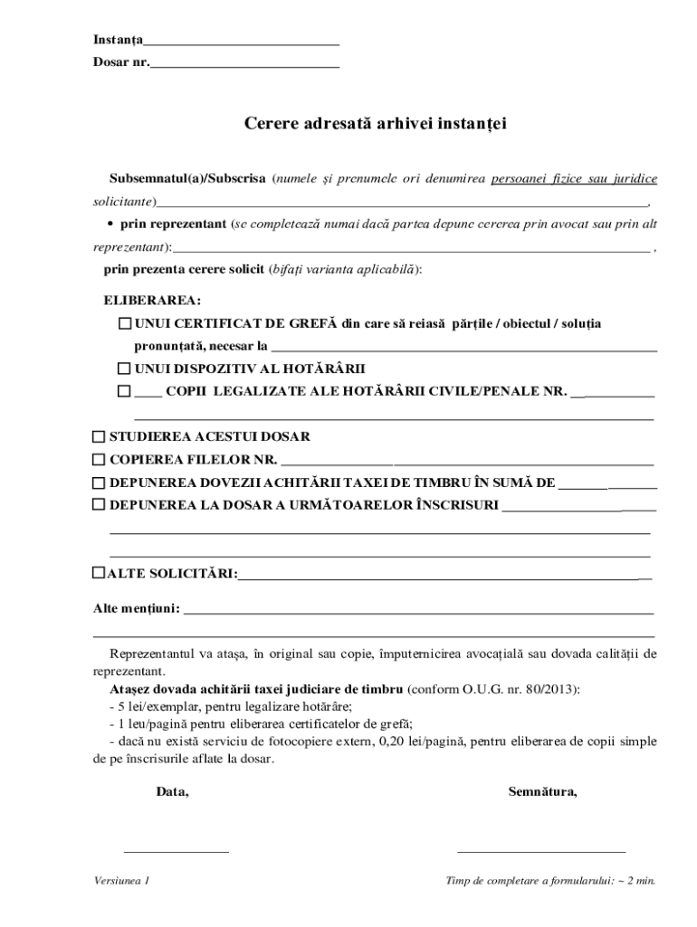 Fillable Online cerere unic arhiv i registratur format word - Portal ...
