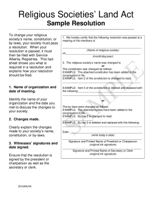 Fillable Online Religious Societies' Land Act Sample Resolution Fax ...