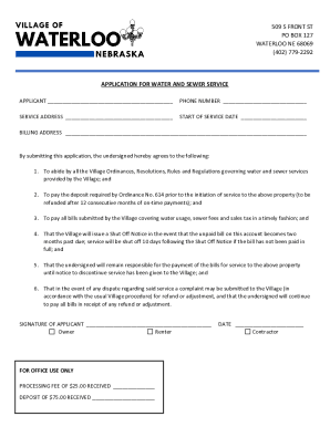 Fillable Online APPLICATION FOR WATER AND SEWER SERVICE 509 S FRONT ... Fax Email Print - pdfFiller