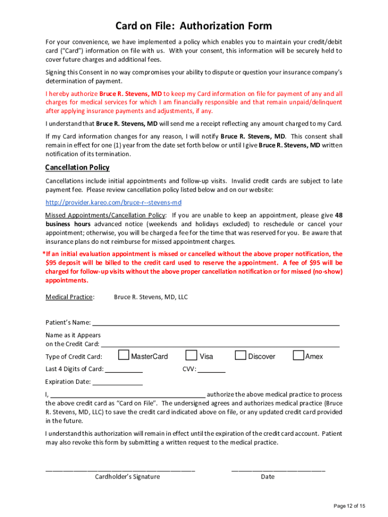 Fillable Online Card on File: Authorization Form Fax Email Print ...