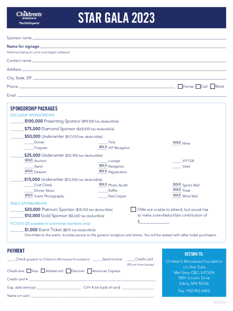 Fillable Online STAR GALA Fax Email Print - pdfFiller