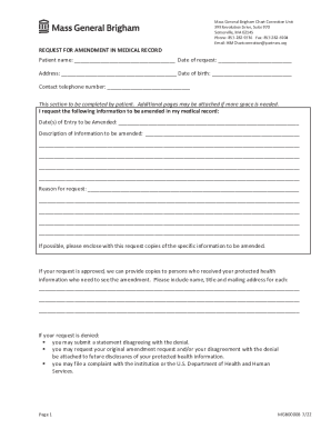 Fillable Online Medical Record Amendment Form - Mass General Brigham ...