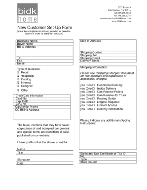Fillable Online New Customer Set-Up Form Fax Email Print - pdfFiller