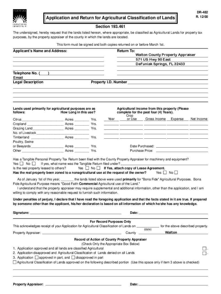 Fillable Online Application and Return for Agricultural Classification ...
