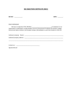 Fillable Online NO OBJECTION CERTFICATE (NOC) Fax Email Print - pdfFiller